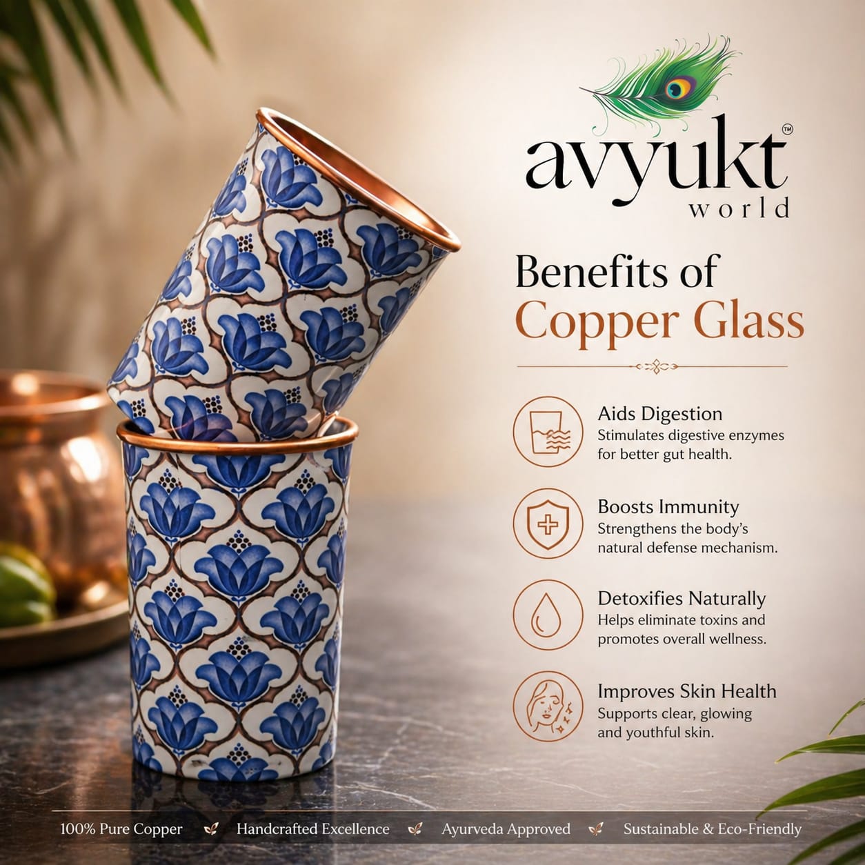 Avyukt Copper Glass (Meena Coated) (Set of 2) SKY BLUE – Avyukt World